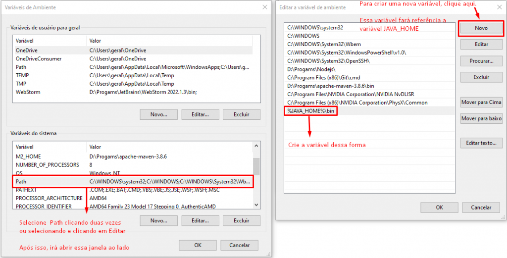 Criando uma variável de ambiente do Java no Windows