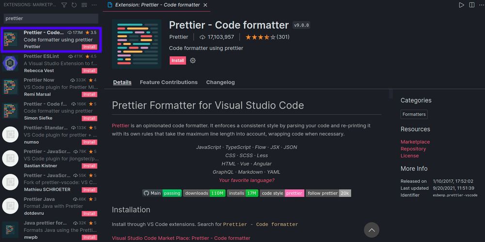 Configurando a extensão Prettier no Visual Studio Code Configurando a extensão Prettier no Visual Studio Code