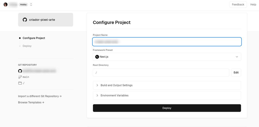 Como fazer o deploy de uma aplicação no site da Vercel
