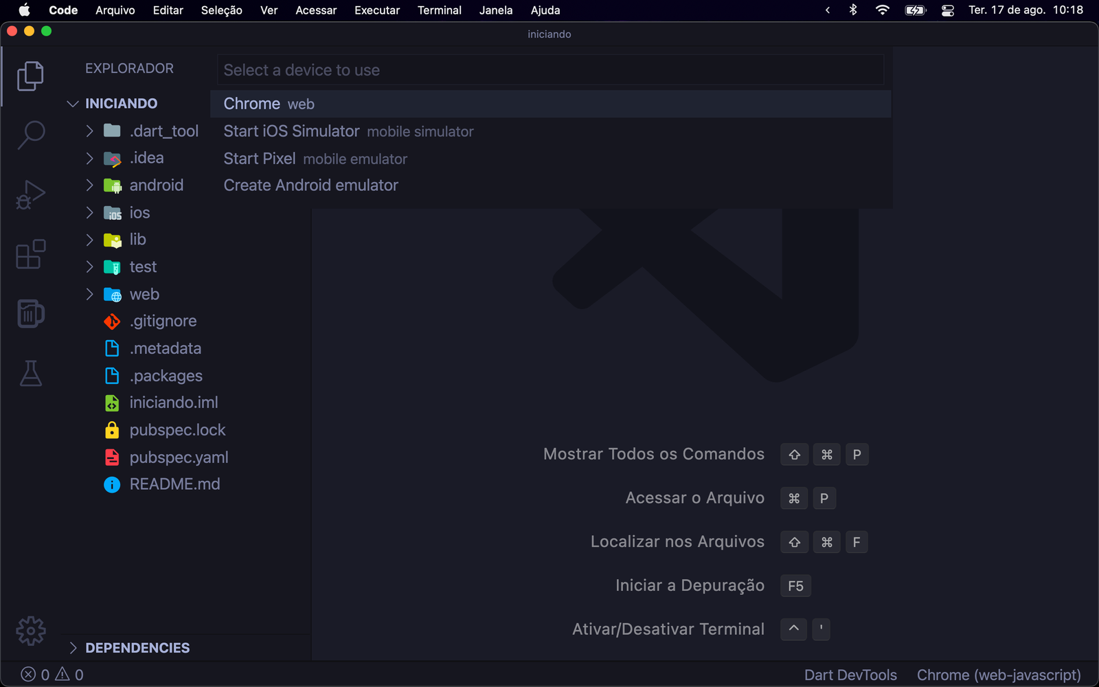 Iniciando um projeto Flutter pelo VSCode