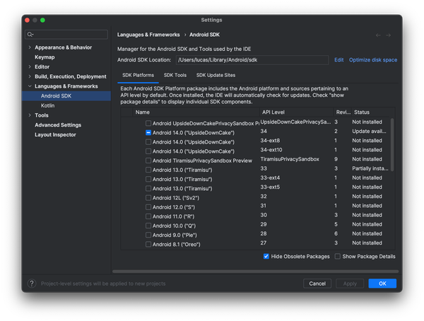 Instalando Android SDK pelo Android Studio